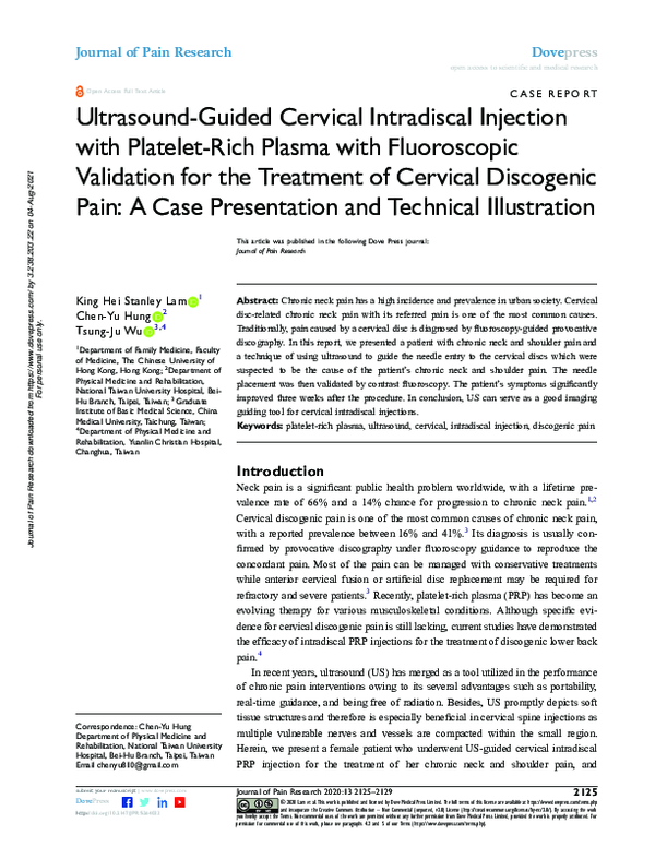 (PDF) Ultrasound-Guided Cervical Intradiscal Injection with Platelet ...