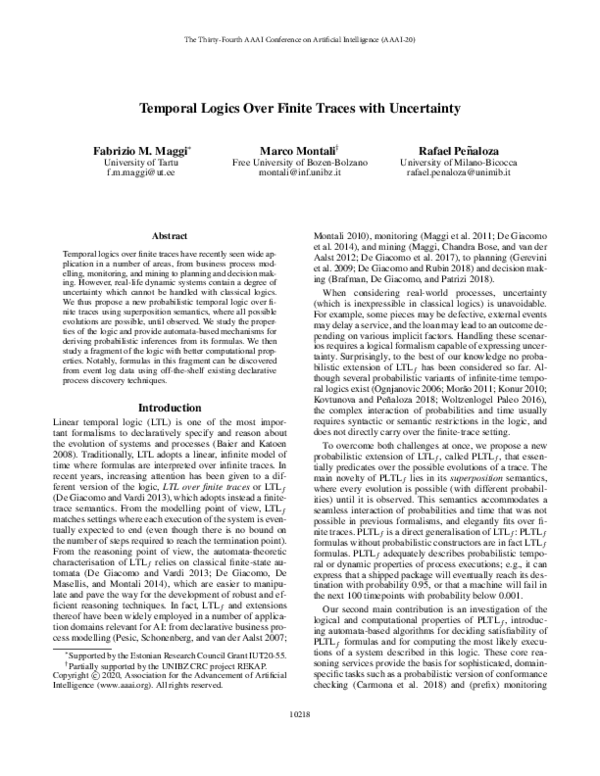 (PDF) Temporal Logics Over Finite Traces with Uncertainty