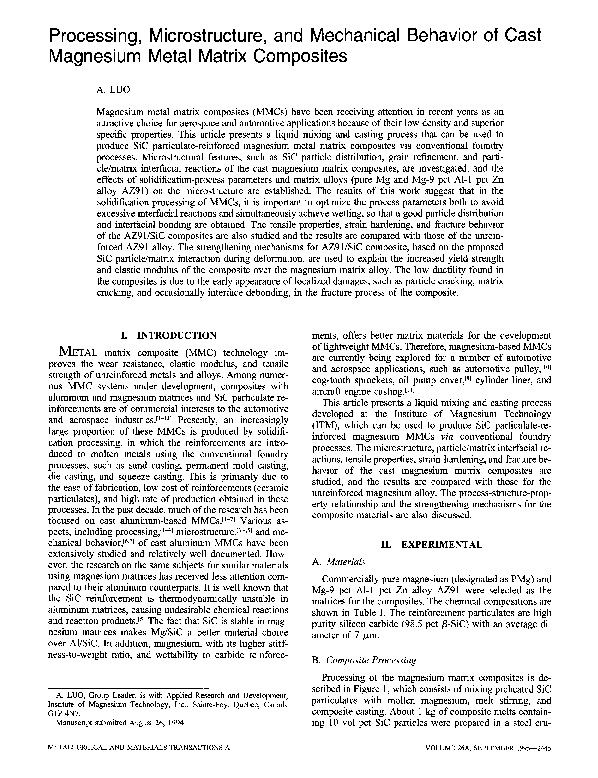 (PDF) Processing, microstructure, and mechanical behavior of cast ...