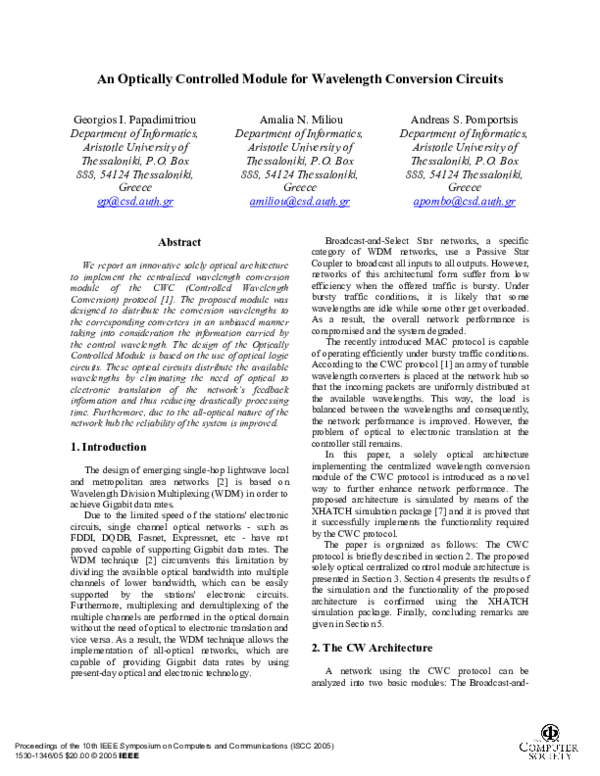 (PDF) An Optically Controlled Module for Wavelength Conversion Circuits