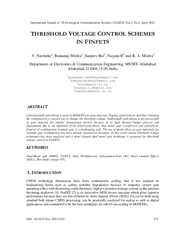 (PDF) Threshold Voltage Control Schemes in Finfets