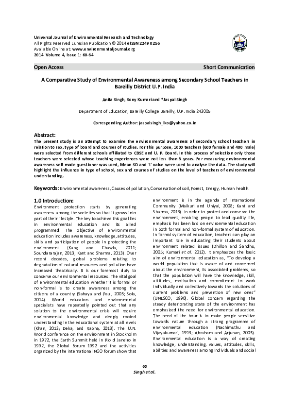(PDF) A Comparative Study of Environmental Awareness among students of ...