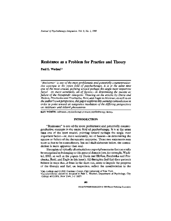 (PDF) Resistance as a Problem for Practice and Theory
