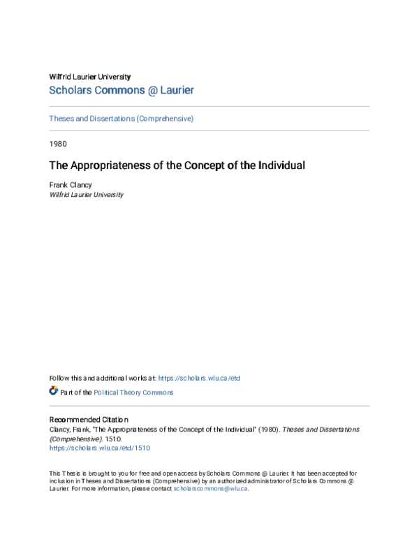 (PDF) Appropriateness of the Concept of the Individual