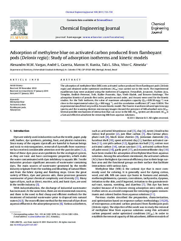 (PDF) Adsorption of methylene blue on activated carbon produced from flamboyant pods ( Delonix ...