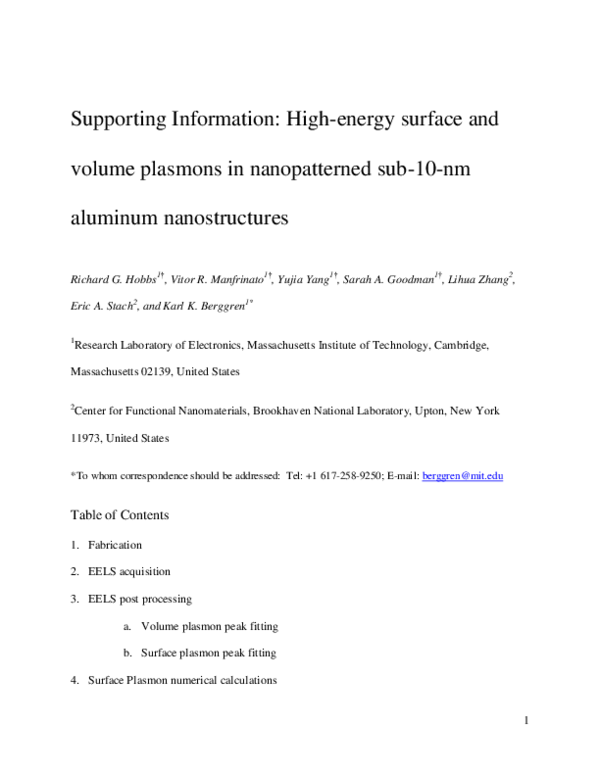 (PDF) High-energy surface and volume plasmons in nanopatterned sub-10 ...