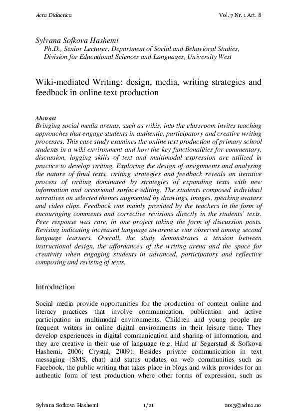 (PDF) Wiki-mediated Writing: design, media, writing strategies and ...