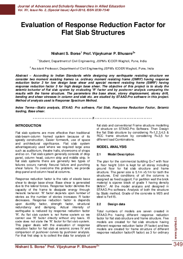 (PDF) Evaluation of Response Reduction Factor For Flat Slab Structures