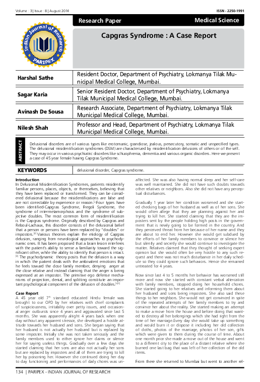 (PDF) THE CAPGRAS SYNDROME: A case report