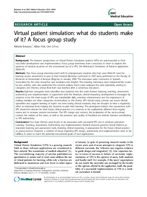 (PDF) Virtual patient simulation: what do students make of it? A focus ...