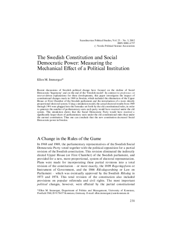 (PDF) The Swedish Constitution and Social Democratic Power: Measuring ...