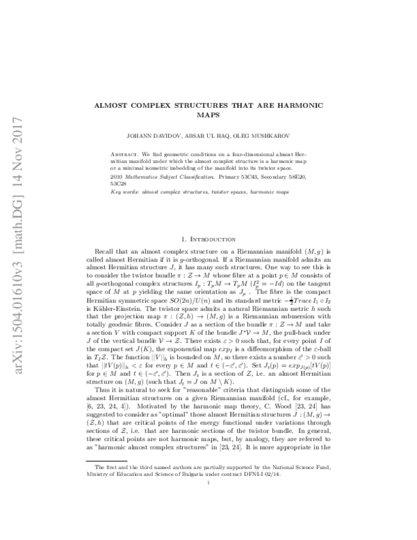 (PDF) Almost complex structures that are harmonic maps