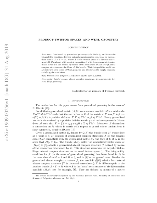 (PDF) Product twistor spaces and Weyl geometry