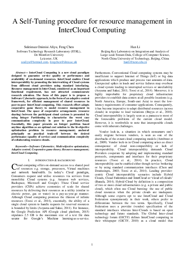 (PDF) A Self-Tuning Procedure for Resource Management in InterCloud Computing