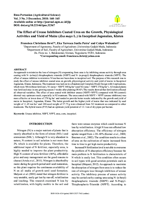 (PDF) The Effect of Urease Inhibitors Coated Urea on the Growth ...