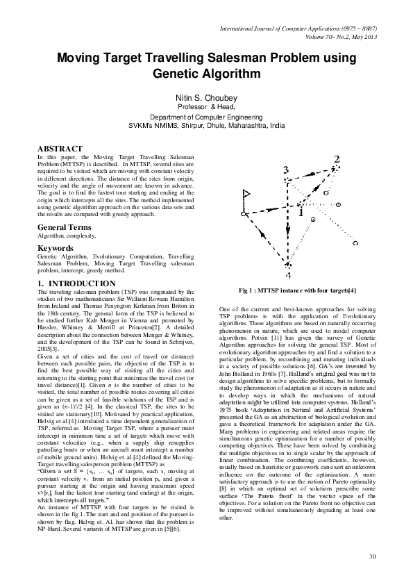 (PDF) Moving Target Travelling Salesman Problem using Genetic Algorithm