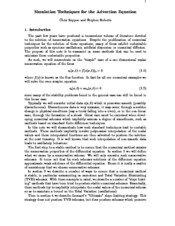 (PDF) Simulation Techniques for the Advection Equation