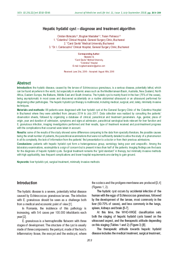 (PDF) Hepatic hydatid cyst – diagnose and treatment algorithm
