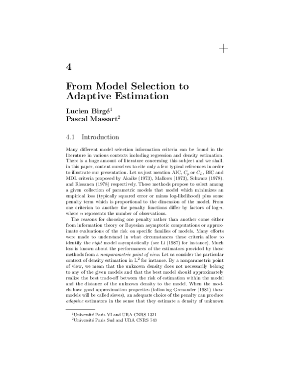(PDF) From Model Selection to Adaptive Estimation
