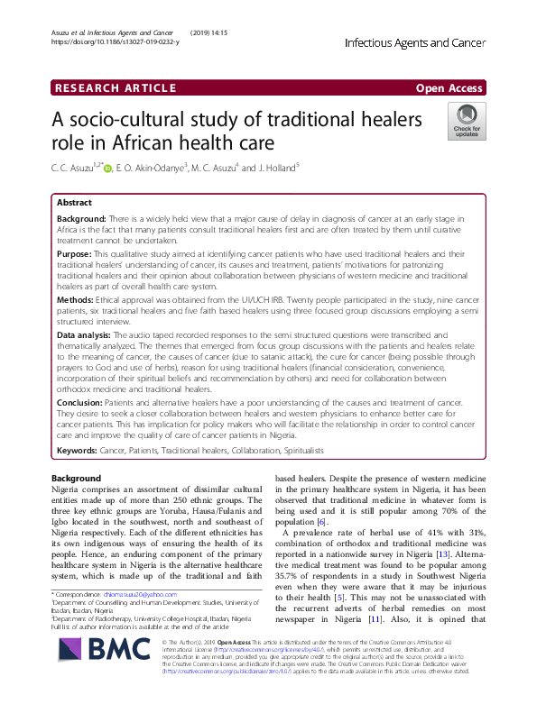 (PDF) A socio-cultural study of traditional healers role in African ...