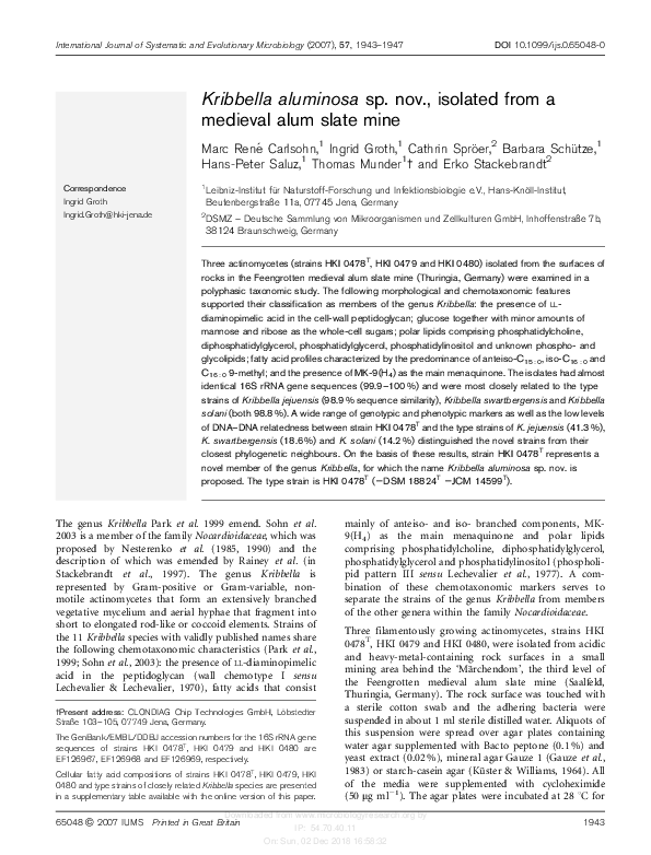 (PDF) Kribbella aluminosa sp. nov., isolated from a medieval alum slate ...