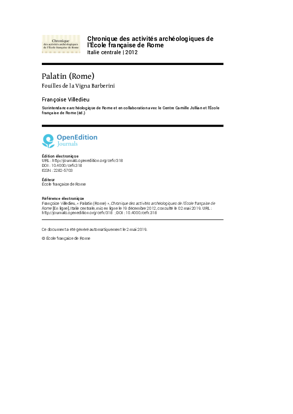 (PDF) Palatin (Rome). Fouilles de la Vigna Barberini