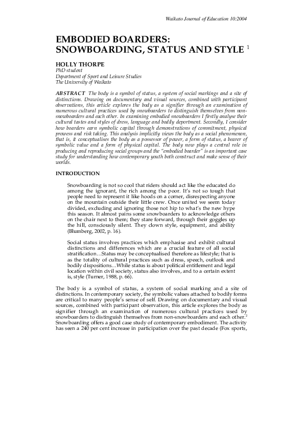 (PDF) Embodied boarders: Snowboarding, status and style