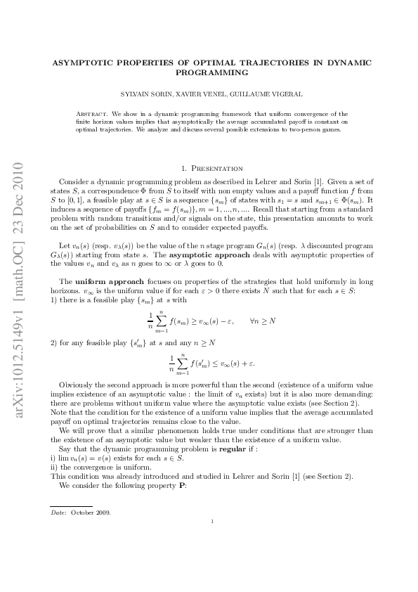 (PDF) Asymptotic properties of optimal trajectories in dynamic programming | Sylvain Sorin ...