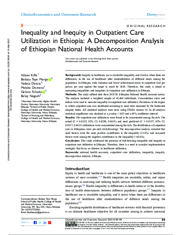 (PDF) Inequality and Inequity in Outpatient Care Utilization in ...