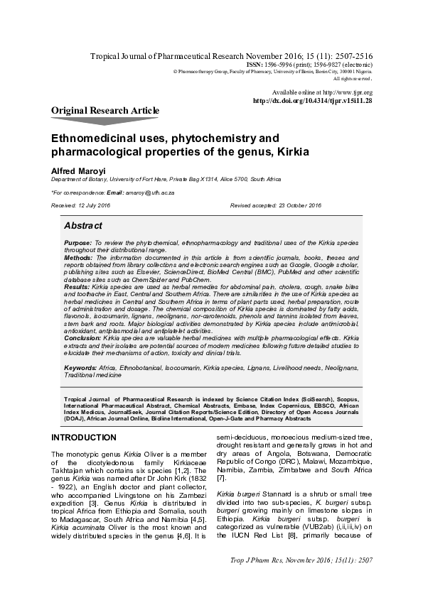(PDF) Ethnomedicinal uses, phytochemistry and pharmacological ...