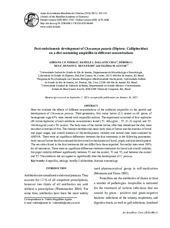 (PDF) Post-embriononic development of Chrysomya putoria(Diptera ...