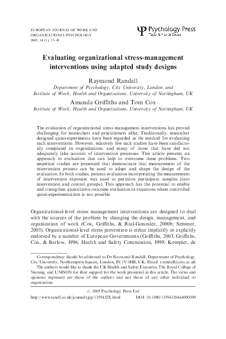 (PDF) Evaluating organizational stress-management interventions using adapted study designs