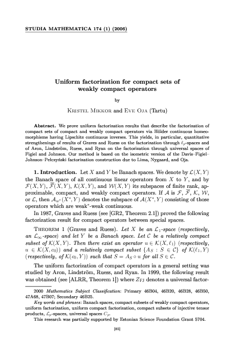 Pdf Uniform Factorization For Compact Sets Of Weakly Compact Operators