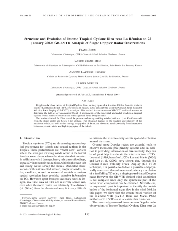 (PDF) Structure and Evolution of Intense Tropical Cyclone Dina near La ...