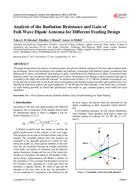 (PDF) Analysis of the radiation Resistance and Gain of Full-Wave Dipole ...