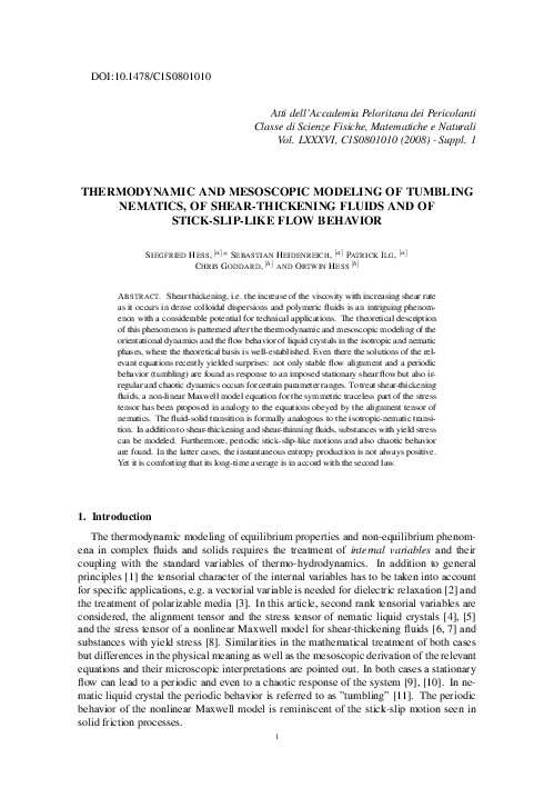 (PDF) Thermodynamic and mesoscopic modeling of tumbling nematics, of shear-thickening fluids and ...