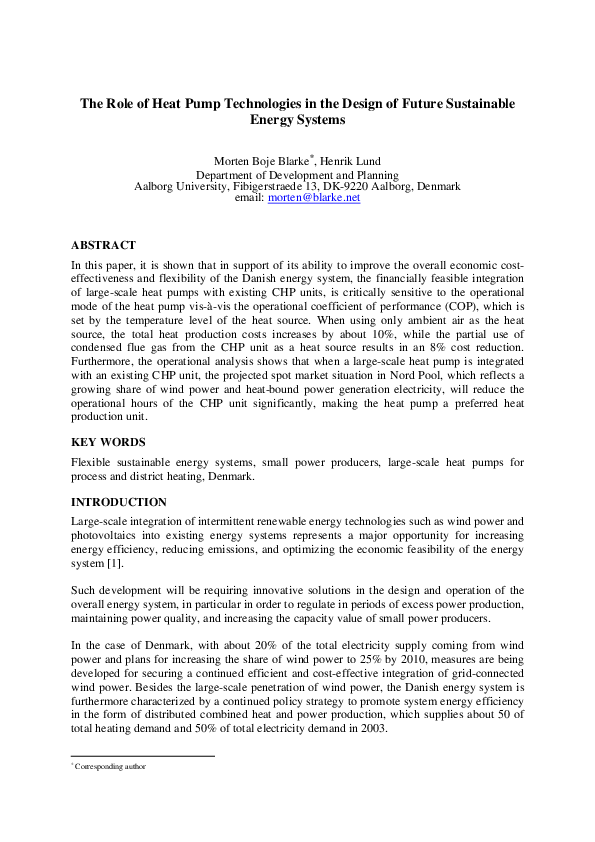 (PDF) The Role of Heat Pump Technologies in the Design of Future ...