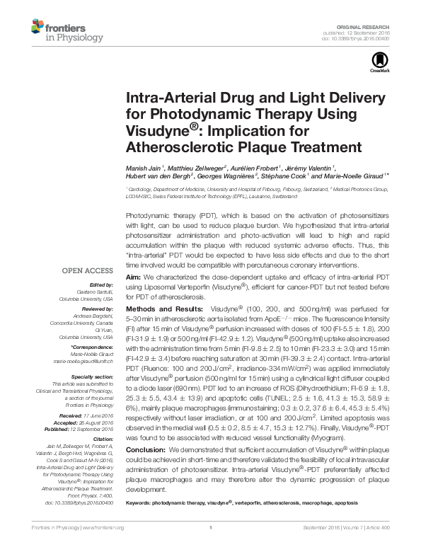 (PDF) Intra-Arterial Drug and Light Delivery for Photodynamic Therapy ...