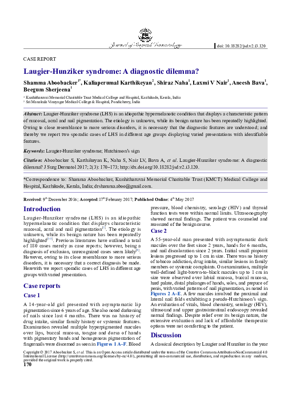 (PDF) Laugier-Hunziker syndrome: A diagnostic dilemma?