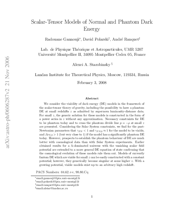 (PDF) Scalar–tensor models of normal and phantom dark energy