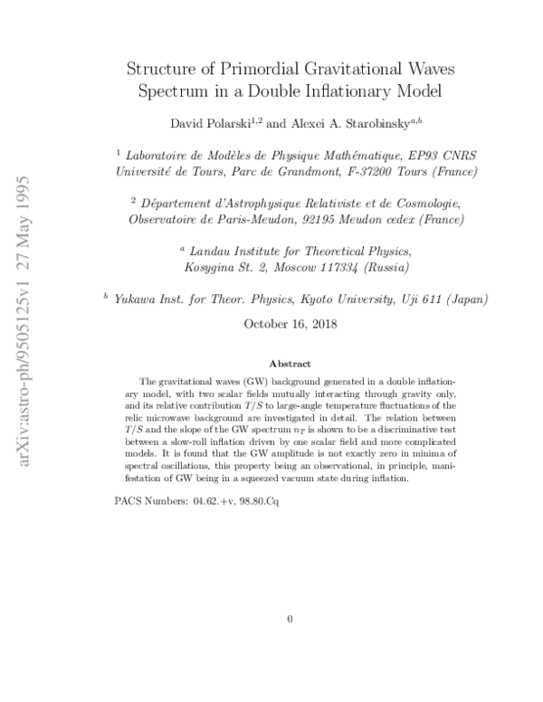 (PDF) Structure of primordial gravitational waves spectrum in a double inflationary model