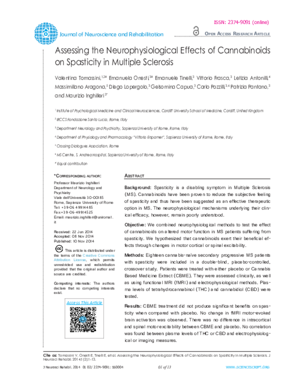(PDF) Assessing the Neurophysiological Effects of Cannabinoids on Spasticity in Multiple ...