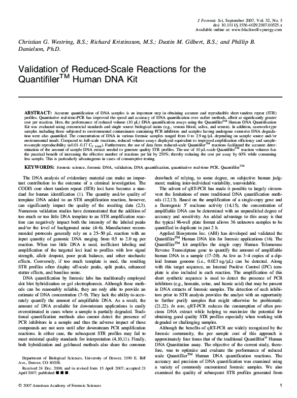 (PDF) Validation of Reduced-Scale Reactions for the Quantifiler? Human ...