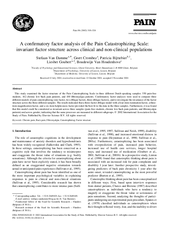 (PDF) A confirmatory factor analysis of the Pain Catastrophizing Scale ...