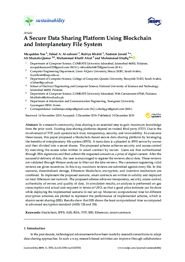 (PDF) A Secure Data Sharing Platform Using Blockchain and Interplanetary File System