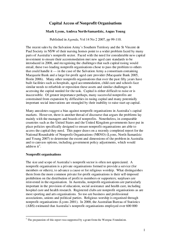(PDF) Capital access of nonprofit organisations
