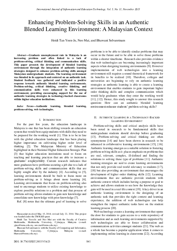 Pdf Enhancing Problem Solving Skills In An Authentic Blended Learning