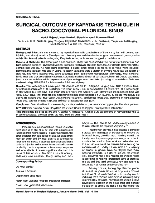 (PDF) Surgical Outcome of Karydakis Technique in Sacro-Coccygeal ...