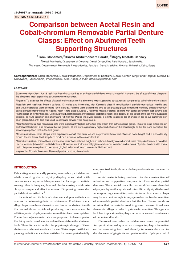 (PDF) Comparison between Acetal Resin and Cobalt-chromium Removable ...