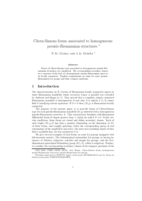 (PDF) Chern-Simons Forms Associated to Homogeneous Pseudo-Riemannian ...